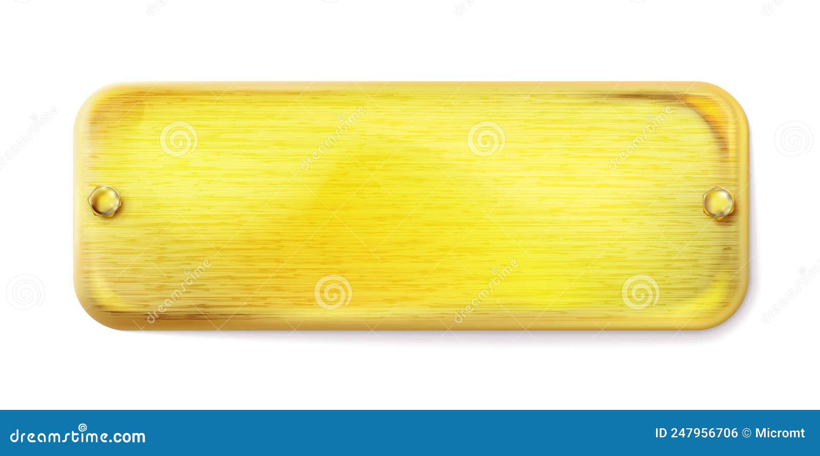 Realistic Rectangular Light Golden Plate with Two Gold Bilts or Screws ...