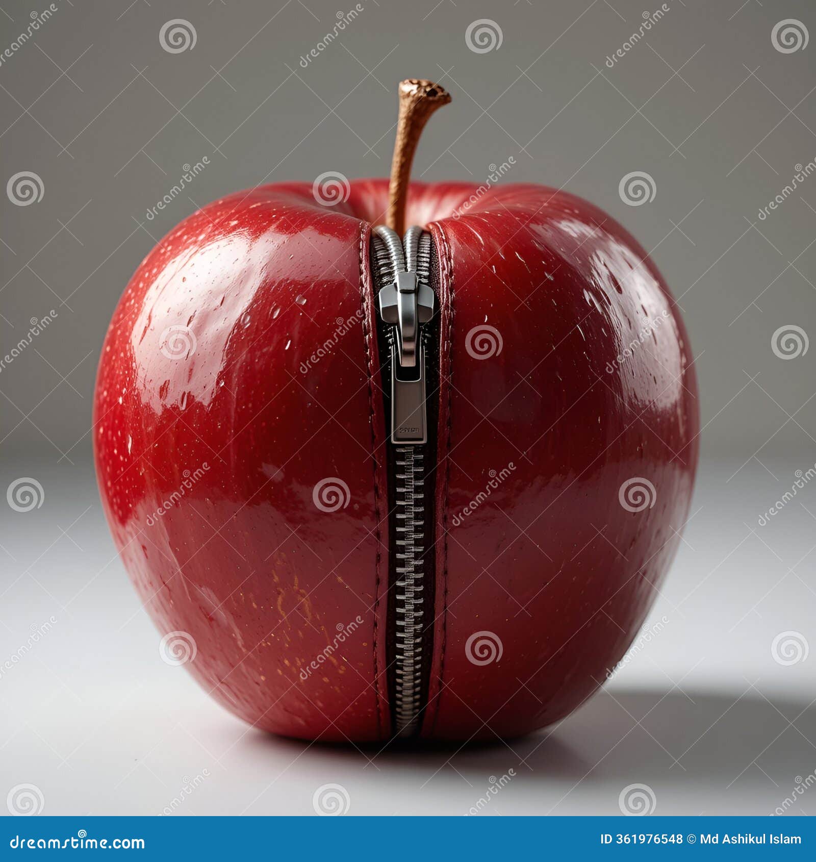 A Realistic Red Apple with a Metallic Zipper Running Vertically Down ...