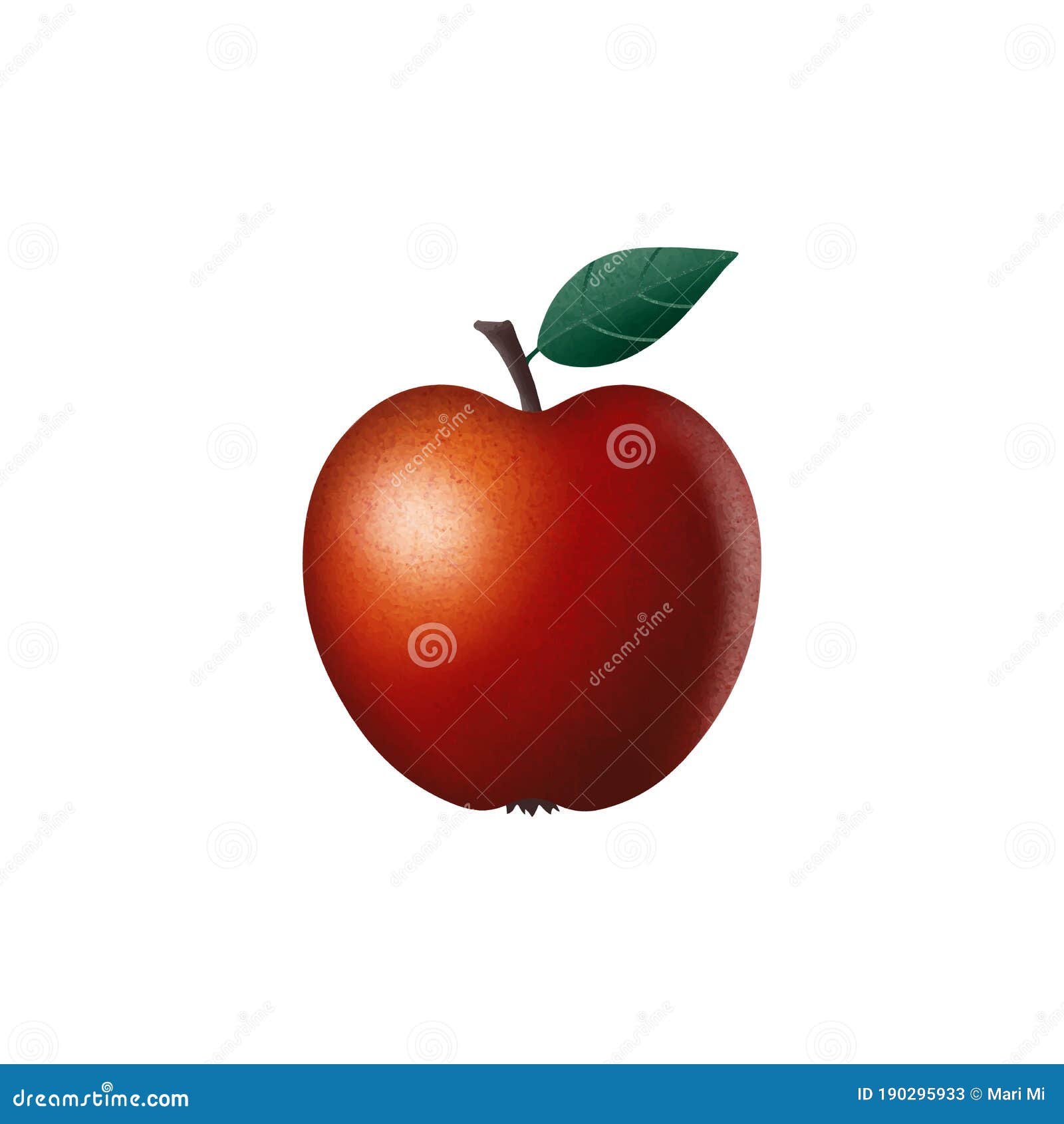 Realistic Red Apple with Texture. Raster Illustration on White ...