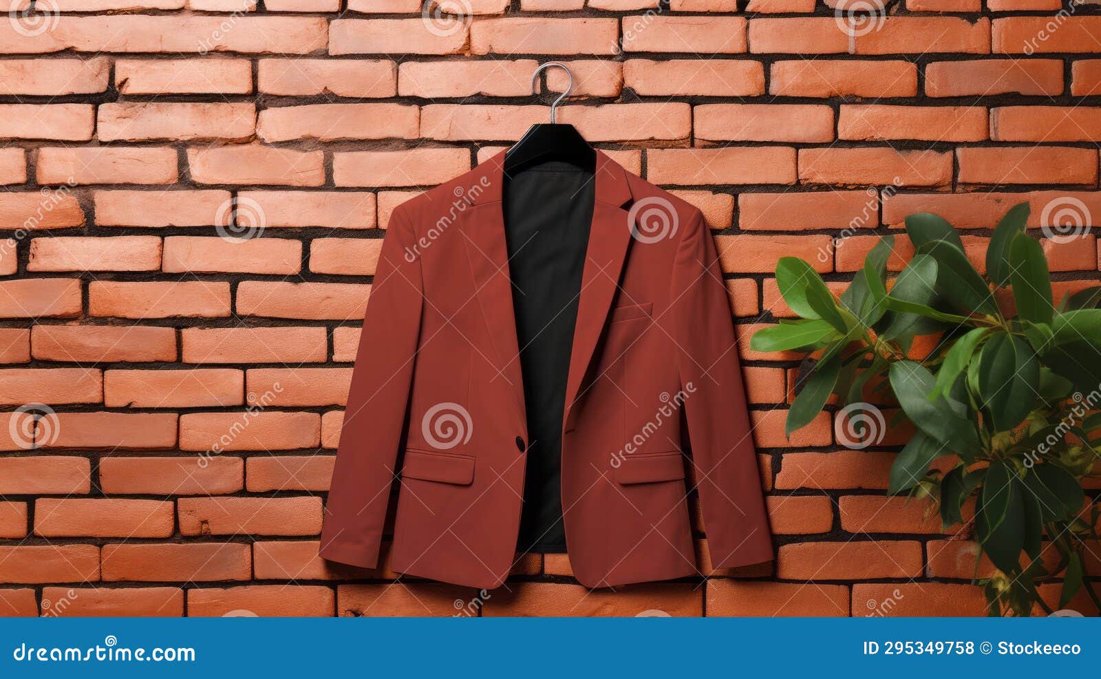 Realistic Red Blazer Mockup on Brick Wall Background Stock Illustration ...