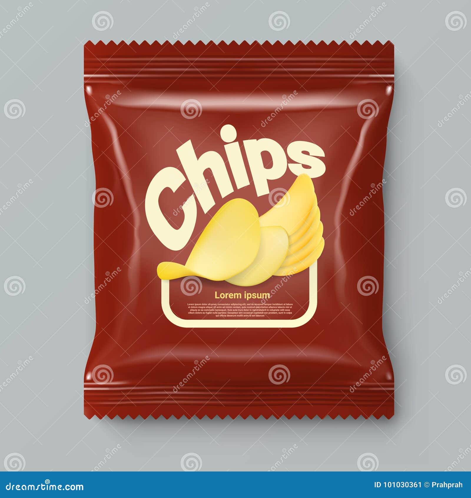 Realistic Red Chips Package with Label Template Stock Illustration ...