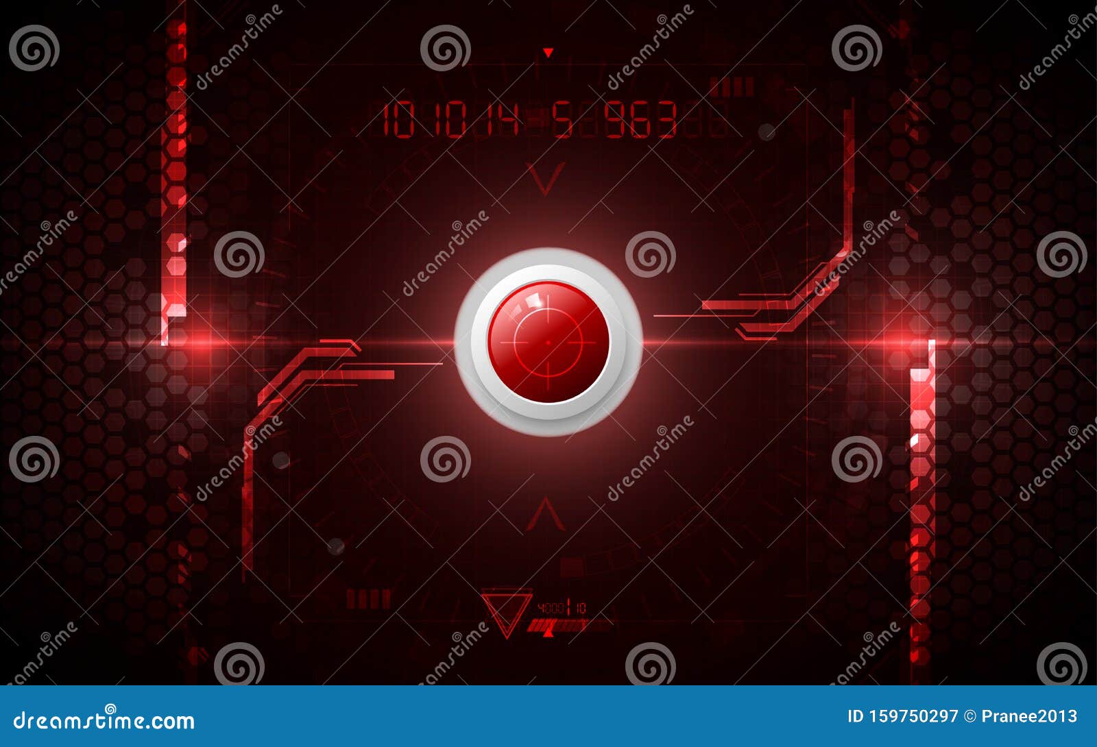 Realistic Red Circle Game Button on Abstract Technology Background ...