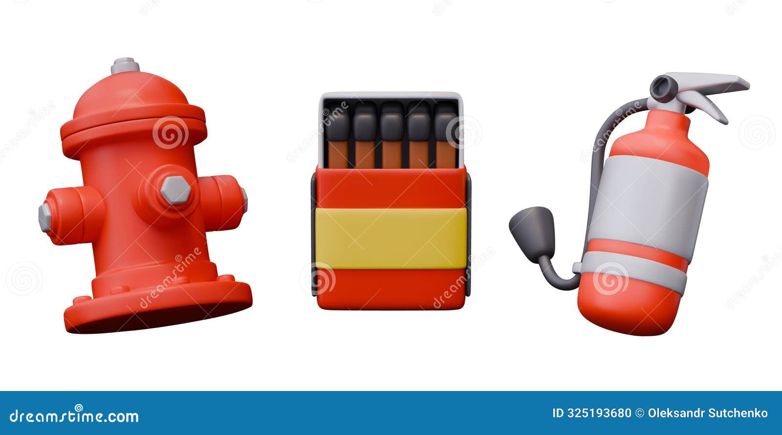 Realistic Red Fire Hydrant, Matchbox, Fire Extinguisher. Empty Vector ...