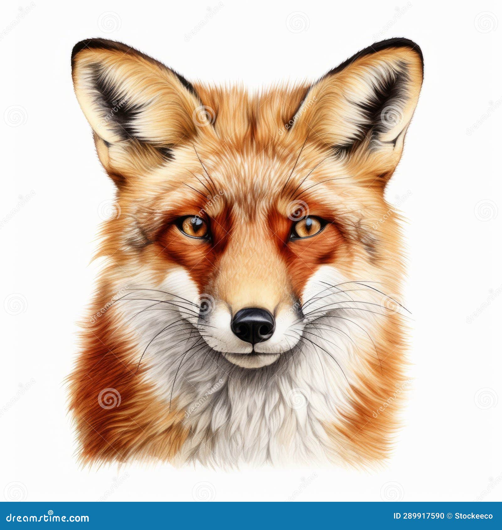 Realistic Red Fox Portrait on White Background - Flat Drawing Stock ...