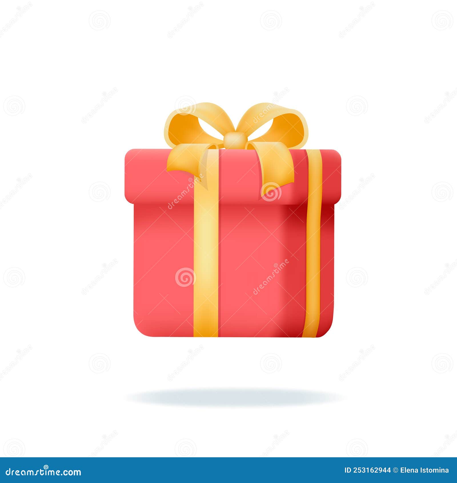 Realistic Red T Box With Gold Ribbon Bow 3d Vector Icon For Present