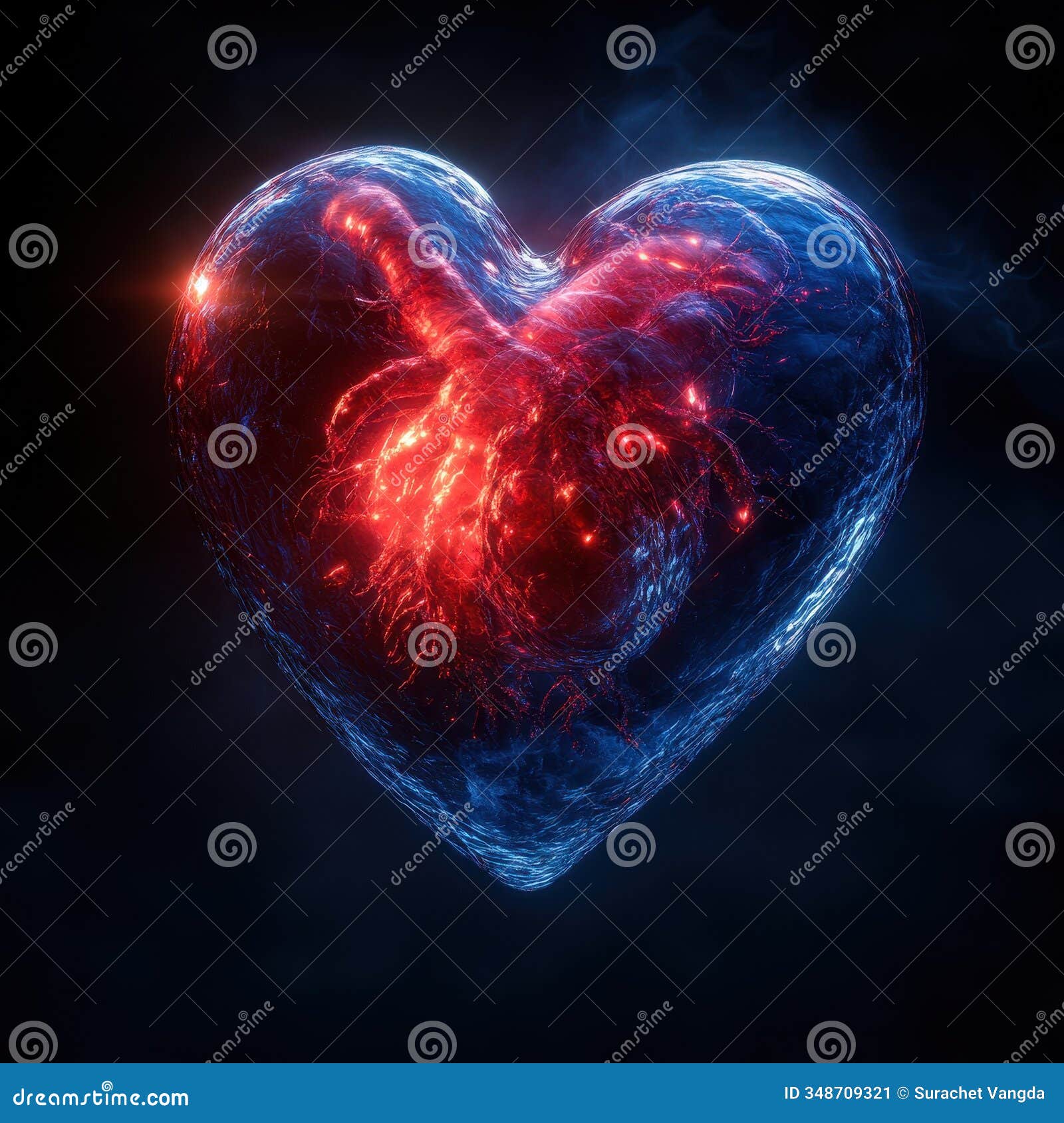 Realistic Red Heart with Blue Glow Effect Stock Image - Image of ...