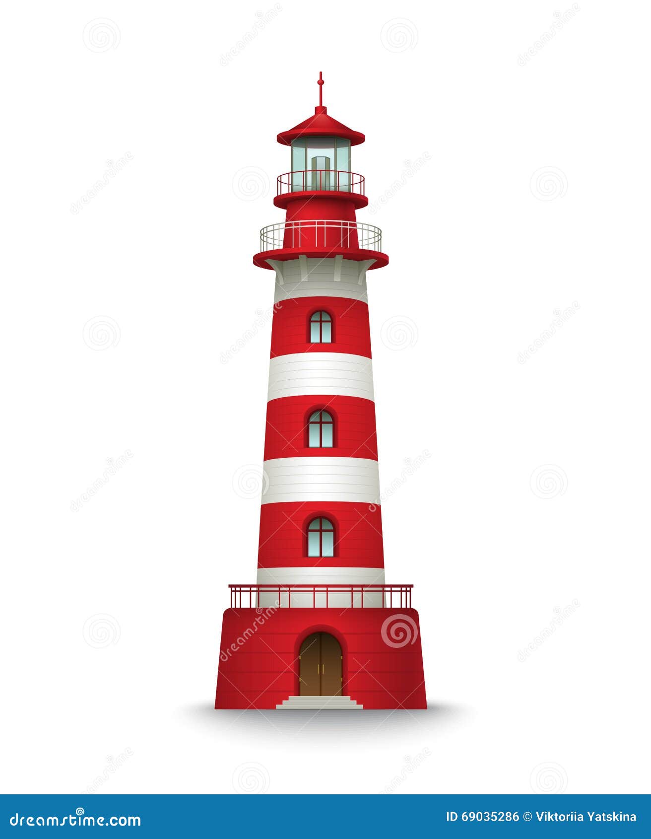 Realistic Red Lighthouse Building Isolated on White Background. Vector ...