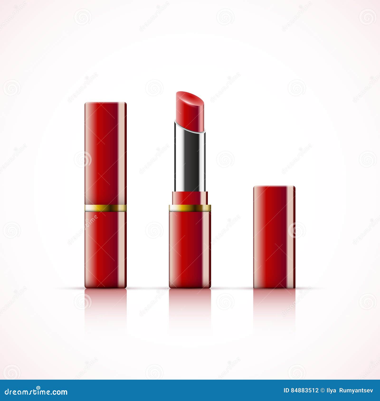Realistic red lipstick set stock vector. Illustration of open - 84883512