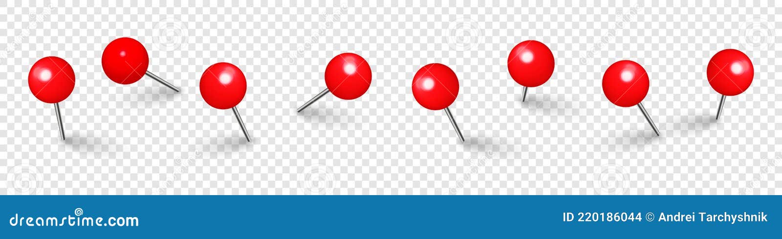 Realistic Red Push Pins. Board Tacks Isolated on Transparent Background ...