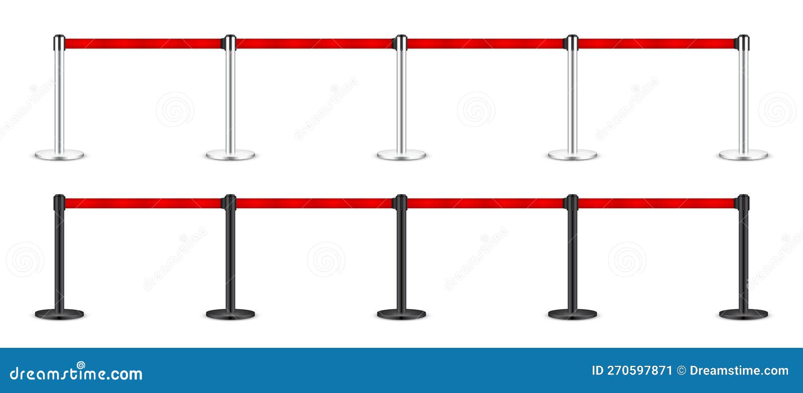 Realistic Red Retractable Belt Stanchion. Crowd Control Barrier Posts ...