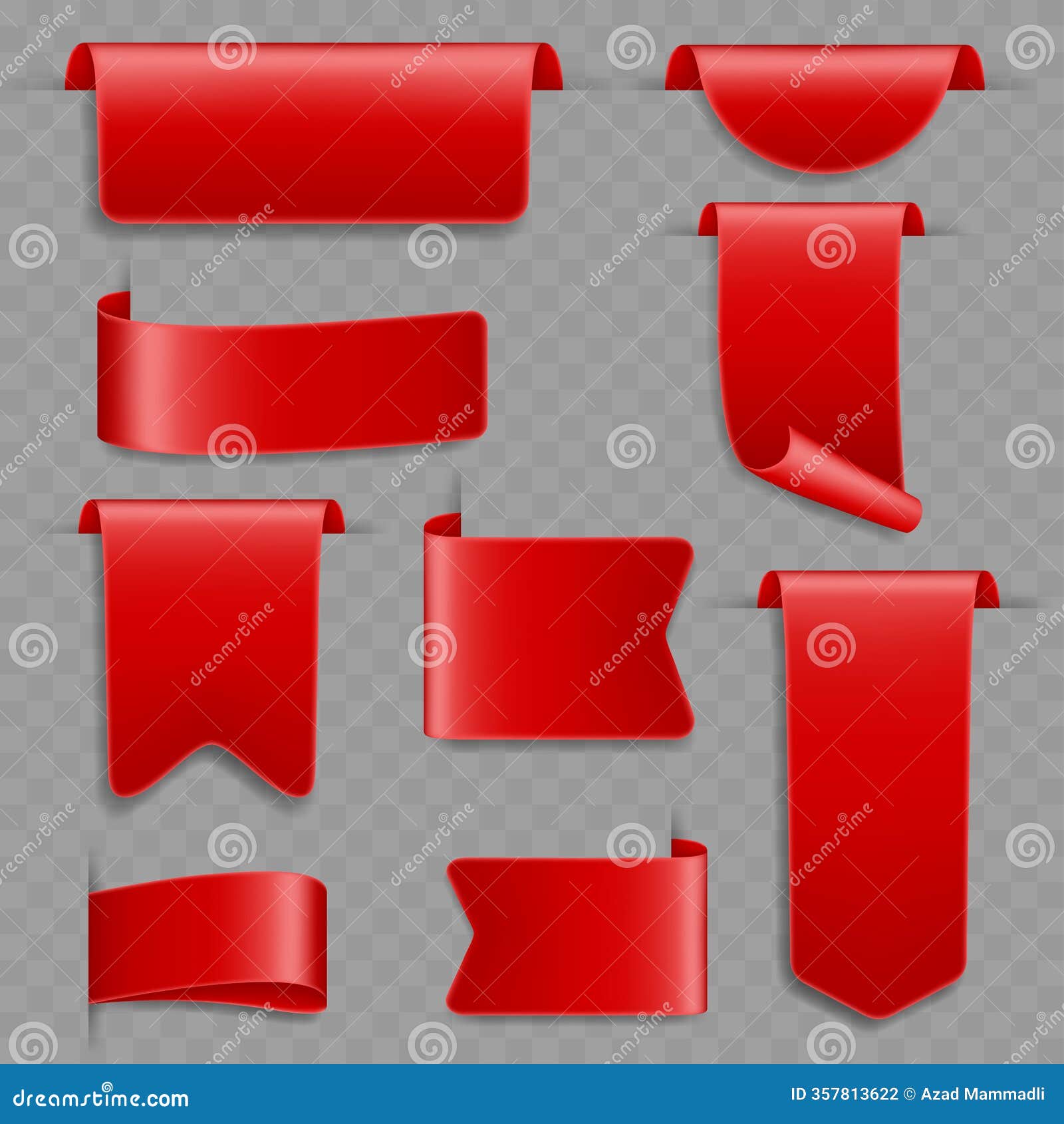 Realistic Red Ribbon Tags and Banners Collection on Transparent ...