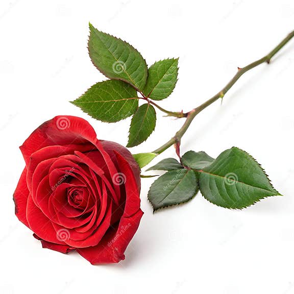 Realistic Red Rose with Leaf Isolated on White Background Stock ...