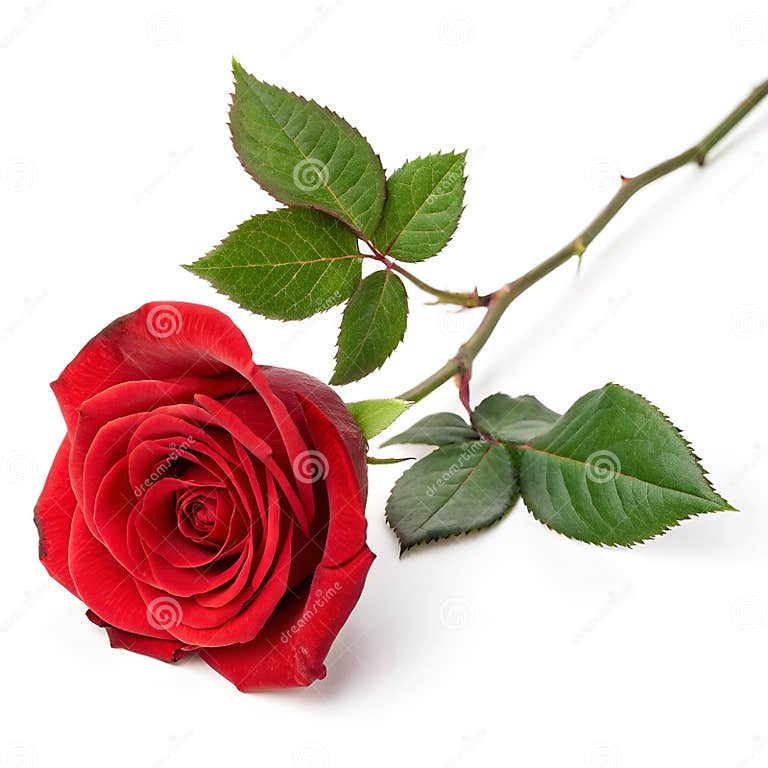 Realistic Red Rose with Leaf Isolated on White Background Stock ...