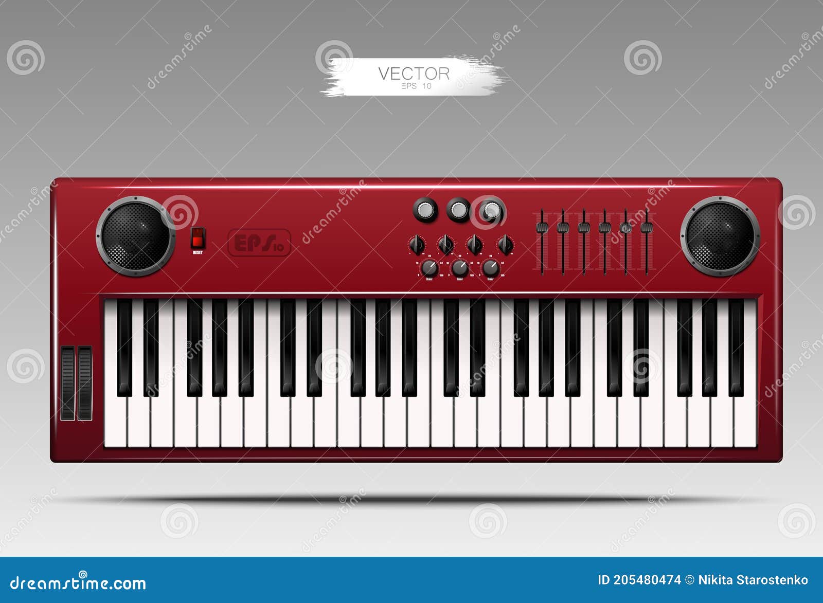 Realistic Red Synthesizer . Vector Illustration. Stock Vector ...