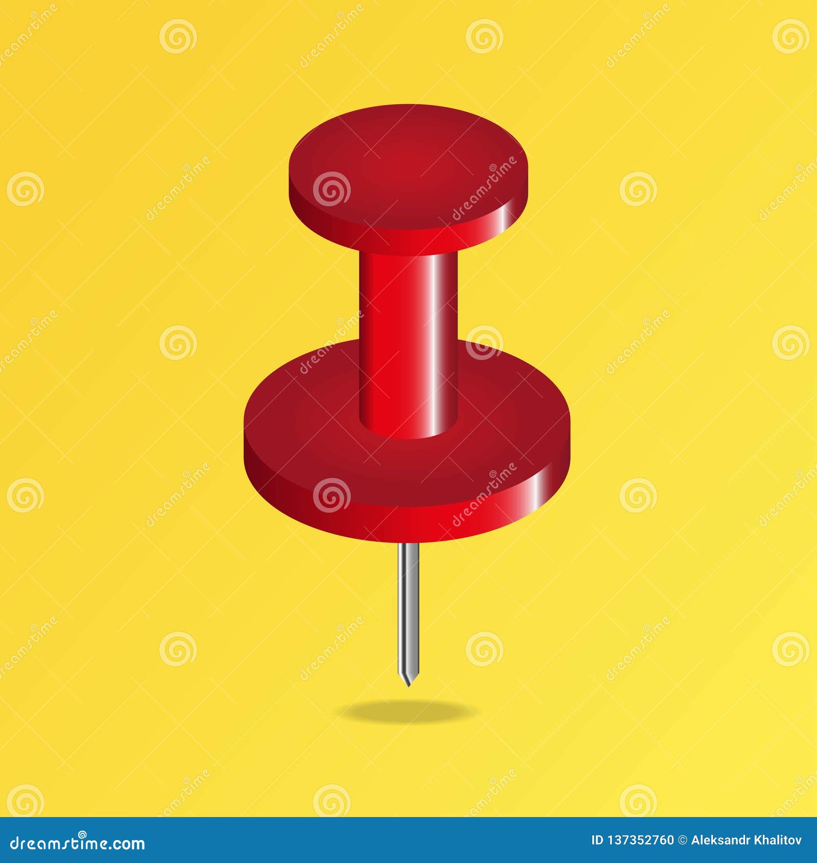 Realistic Red Thumbtack Pin Isolated on Yellow Background. Red Push Pin ...