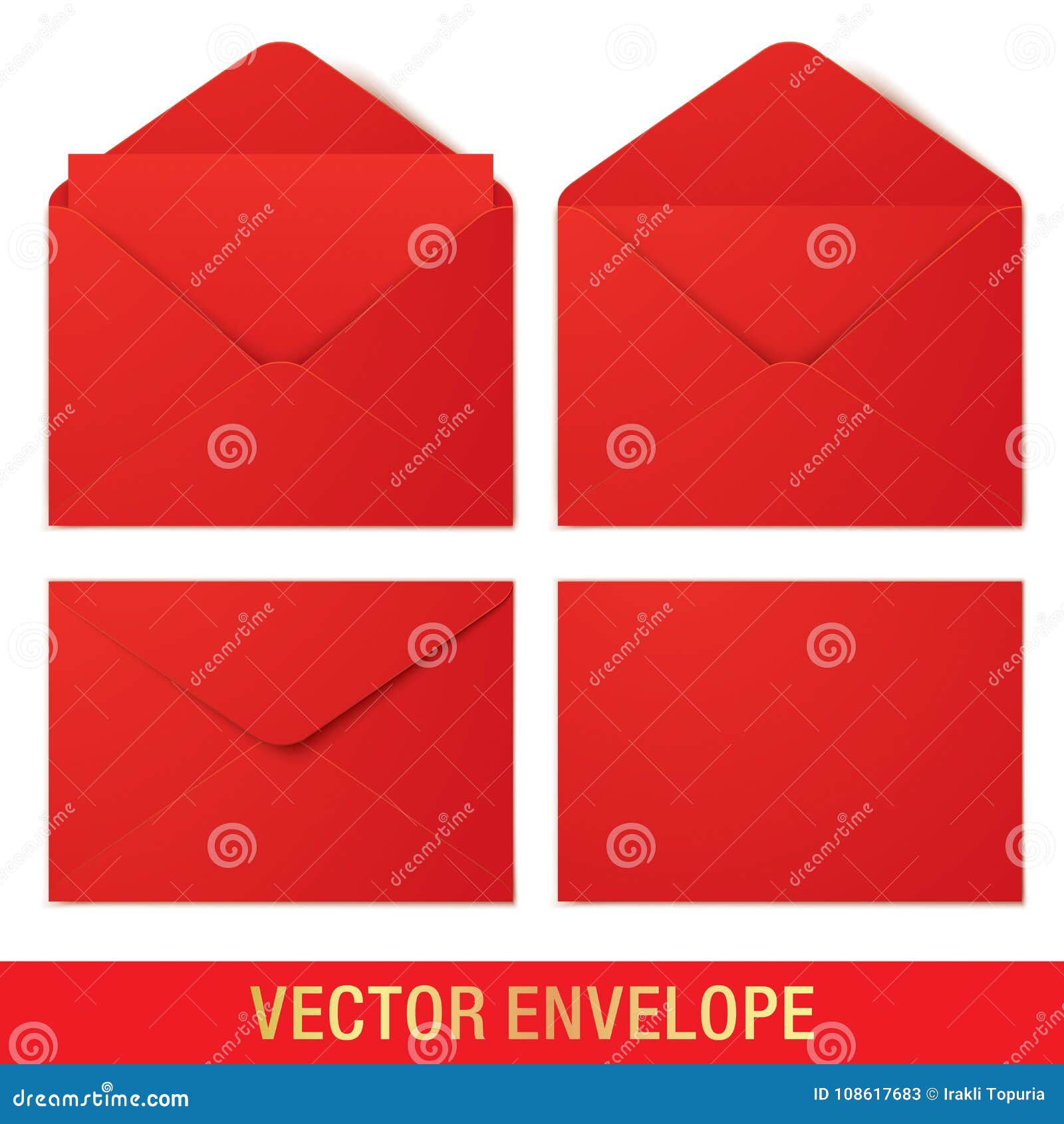 Realistic Red Vector Envelope Mockups. Stock Vector - Illustration of ...
