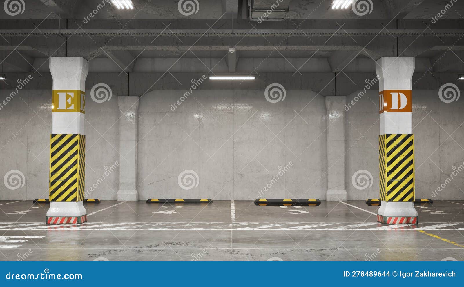 Realistic Render Empty Underground Parking. 3d Illustration Stock ...