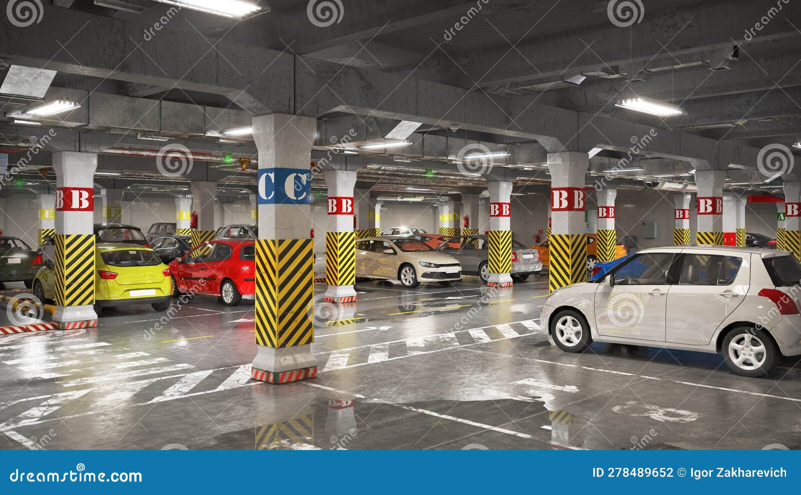Realistic Render Empty Underground Parking. 3d Illustration Stock ...
