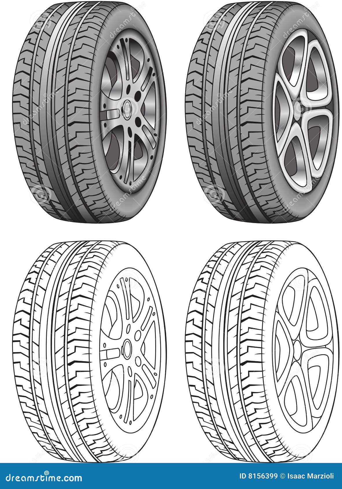 Realistic rendered tires stock vector. Illustration of auto - 8156399