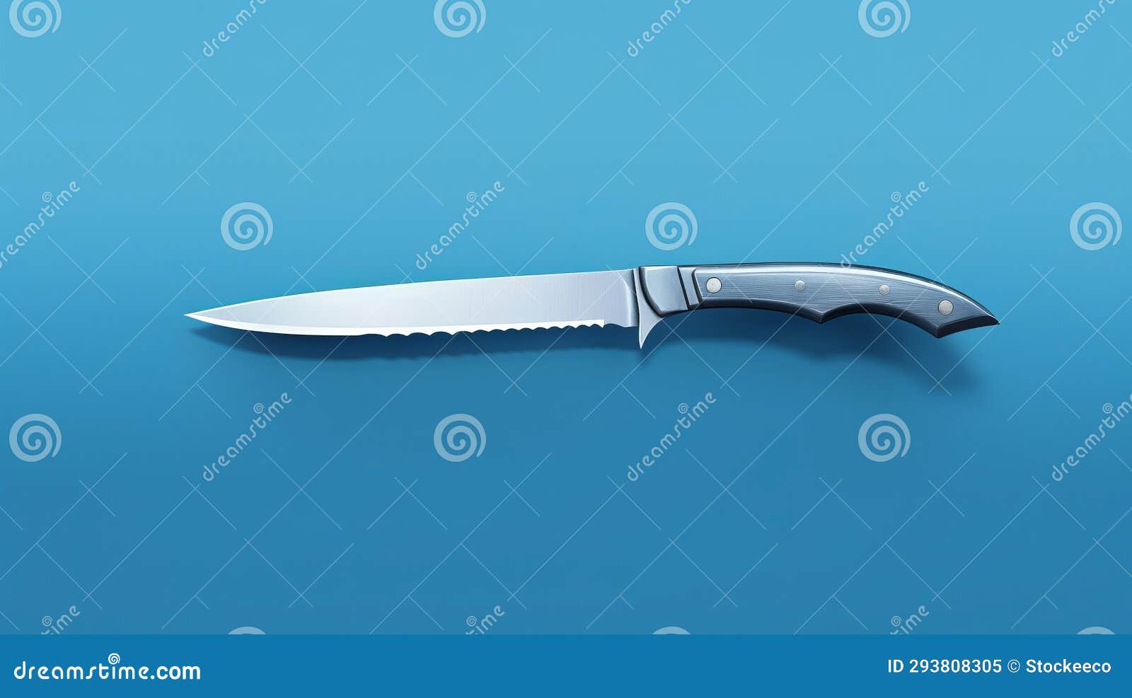Realistic Rendering of Large Knife on Blue Background Stock ...