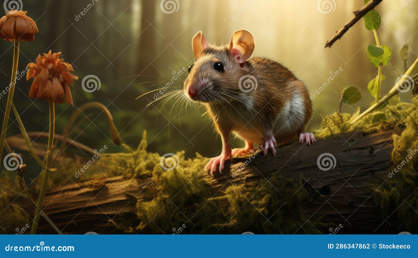 Realistic Rendering of a Mouse on a Moss-filled Forest Glade Stock ...