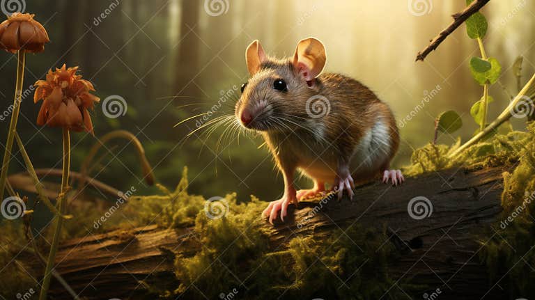 Realistic Rendering of a Mouse on a Moss-filled Forest Glade Stock ...