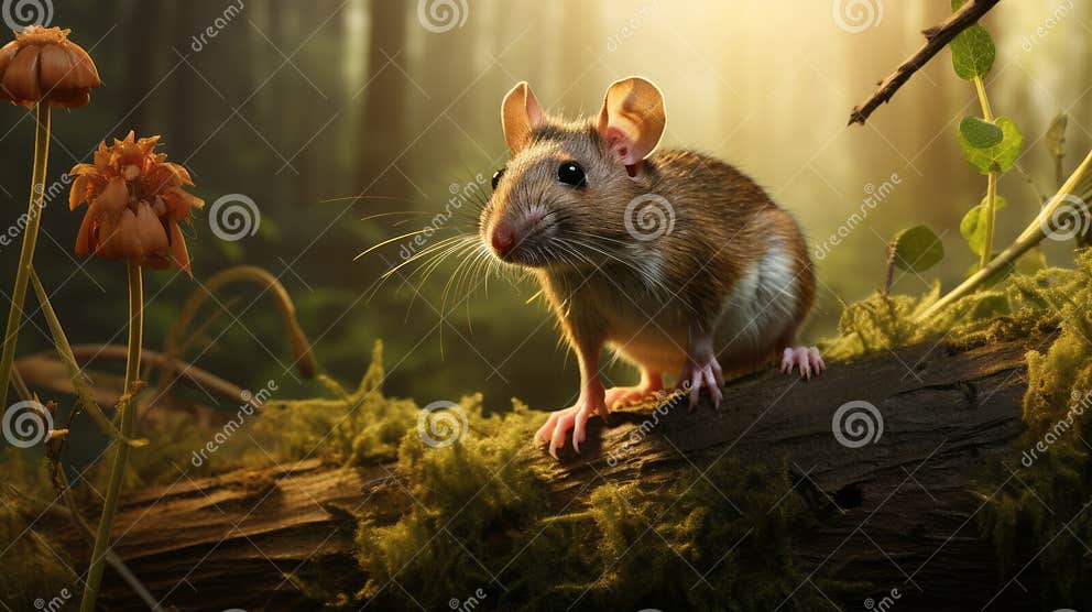 Realistic Rendering of a Mouse on a Moss-filled Forest Glade Stock ...