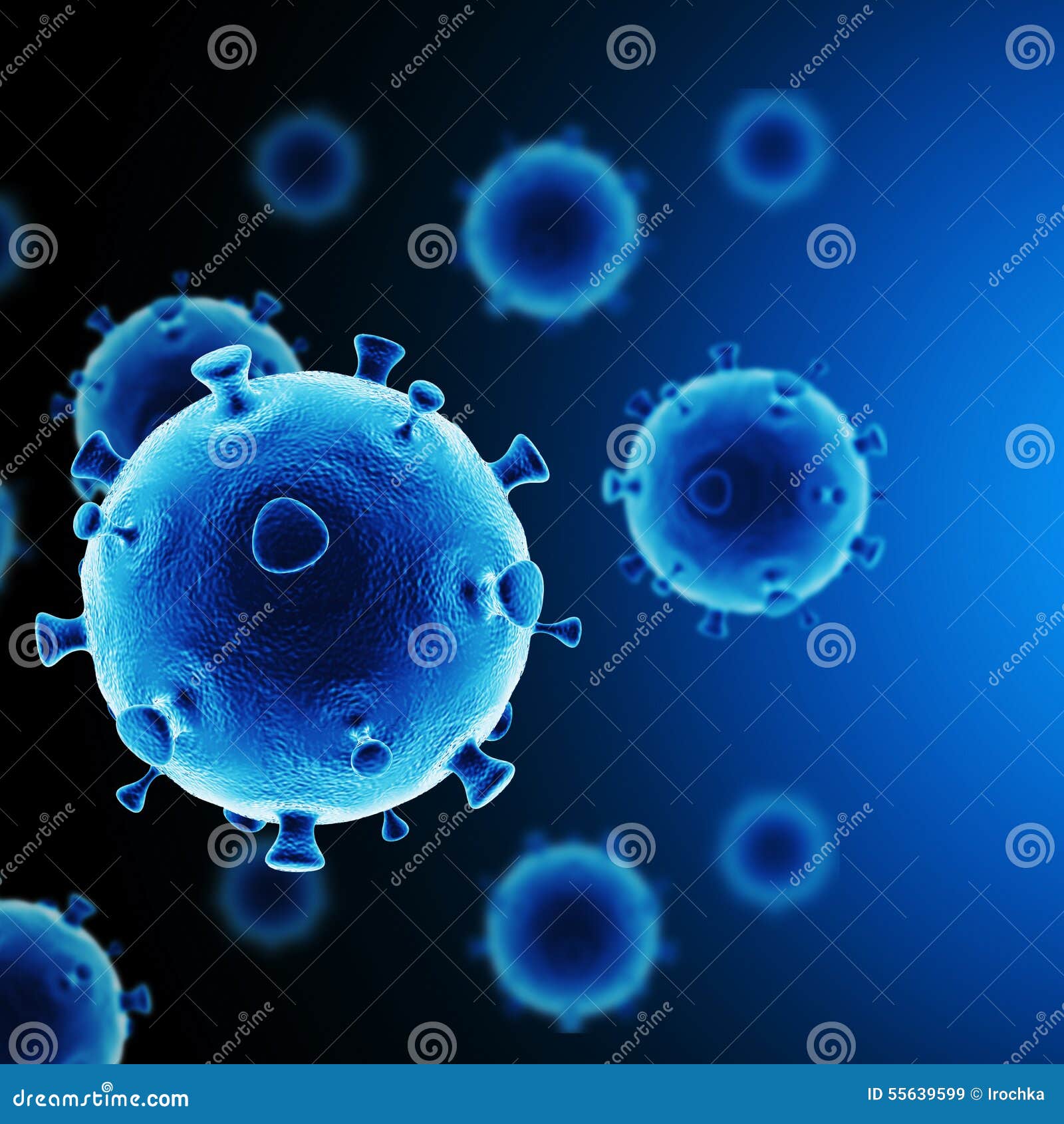 Realistic Rendering of Virus - in Blue Colors Stock Illustration ...