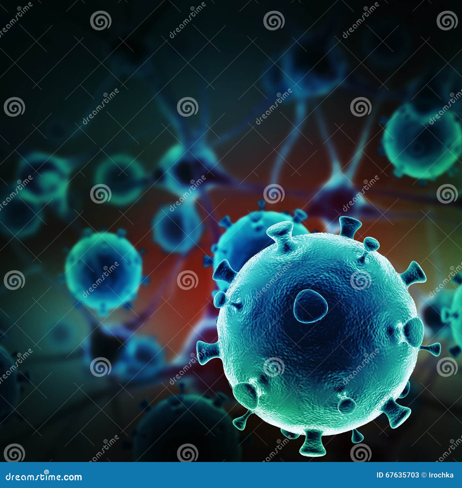 Realistic Rendering of Virus - in Blue Colors Stock Illustration ...