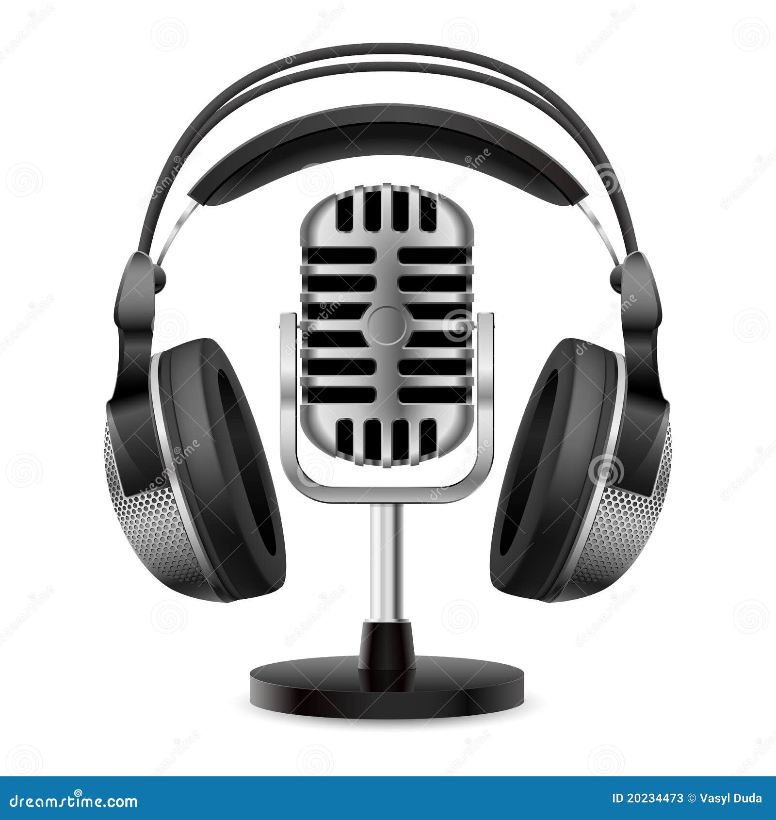 Realistic Retro Microphone and Headphones Stock Vector - Illustration ...