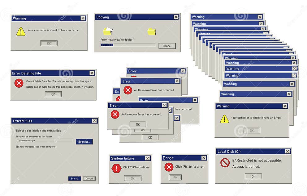 Realistic Retro Operating System Errors Vector Flat Illustration Error ...