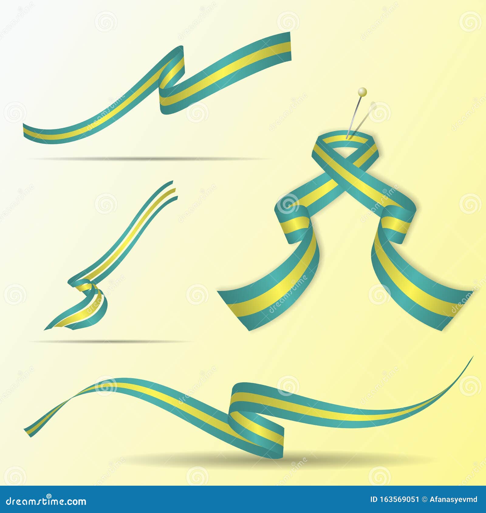 Realistic Ribbons Set in Lemon Squeeze Colors. Decorative Design ...