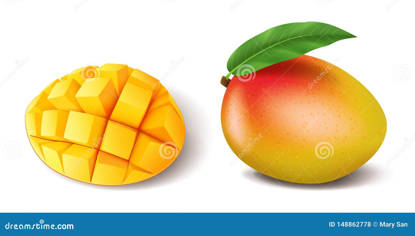 Realistic Ripe Mango Fruit Whole with Leaf and Sliced Stock Vector ... Realistic Ripe Mango Fruit Whole with Leaf and Sliced Stock Vector ...
