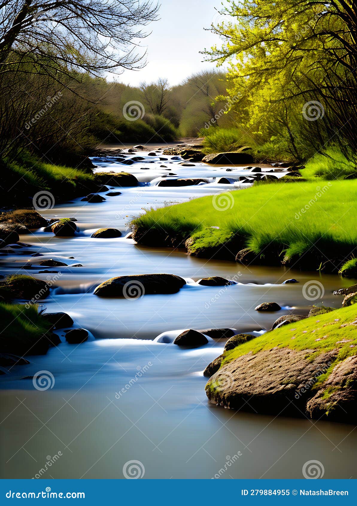 Realistic River Spring Neutral Colors Warm Light Stock Illustration ...
