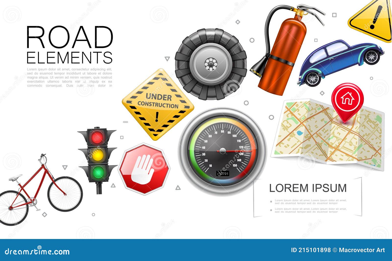Realistic Road Elements Collection Stock Vector - Illustration of light, navigation: 215101898