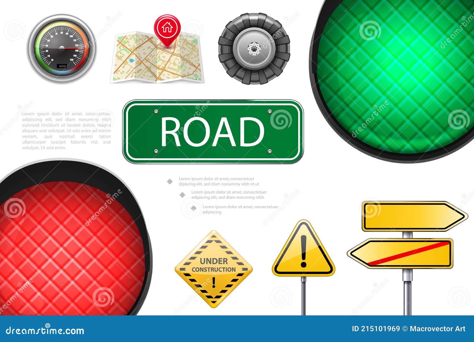 Realistic Road Elements Colorful Composition Stock Vector ...