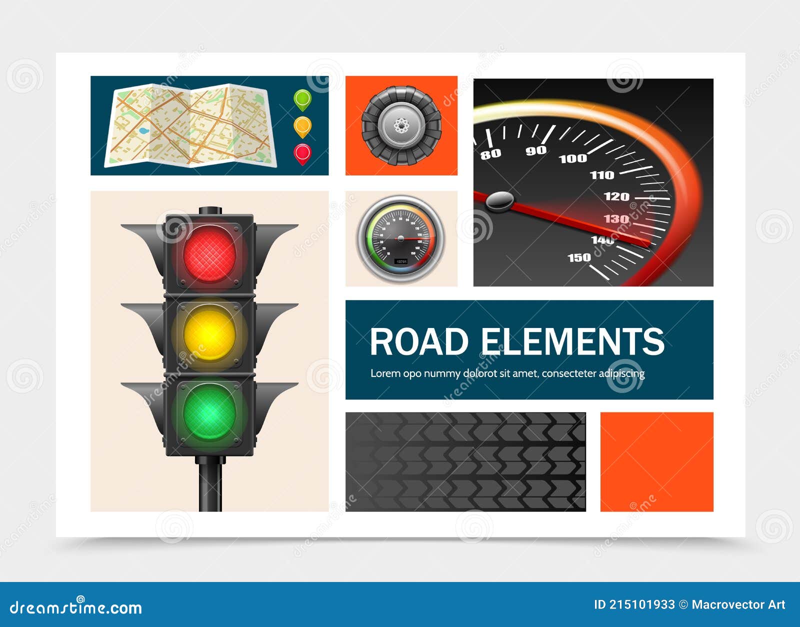 Realistic Road Elements Set Stock Vector - Illustration of sign ...