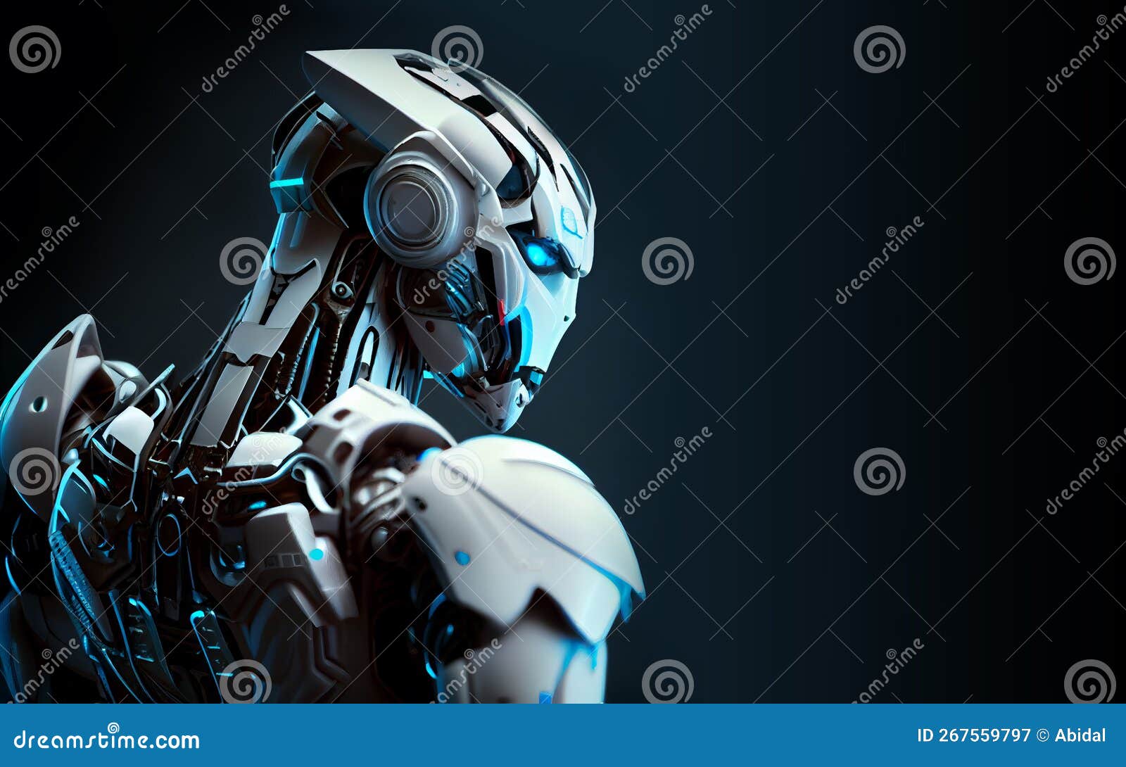 Robot Android Man with Blue Eyes and Blue Lights Stock Illustration ...