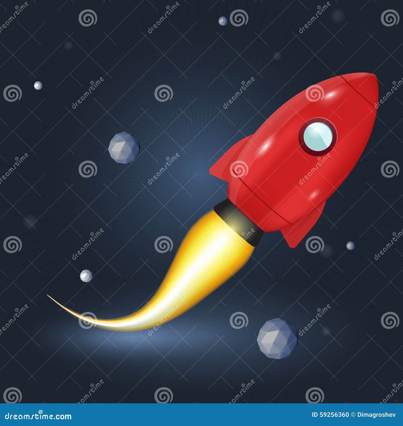 Realistic Rocket, of Rocket on Space with Triangles Spheres Stock ...