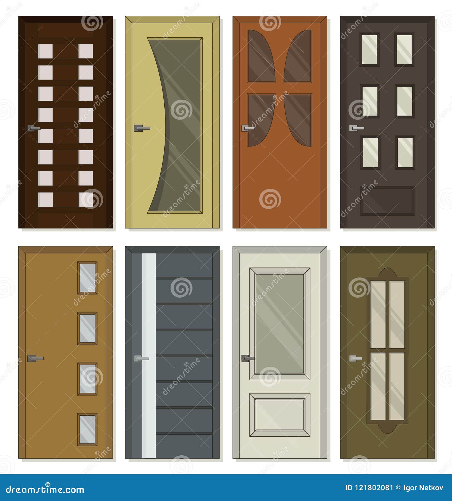 Realistic room doors icons stock vector. Illustration of exit - 121802081