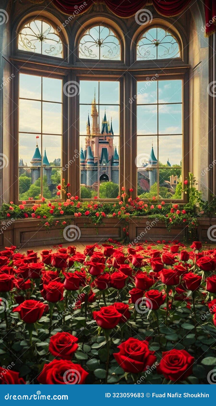 Realistic Room Filled with Roses Stock Illustration - Illustration of ...