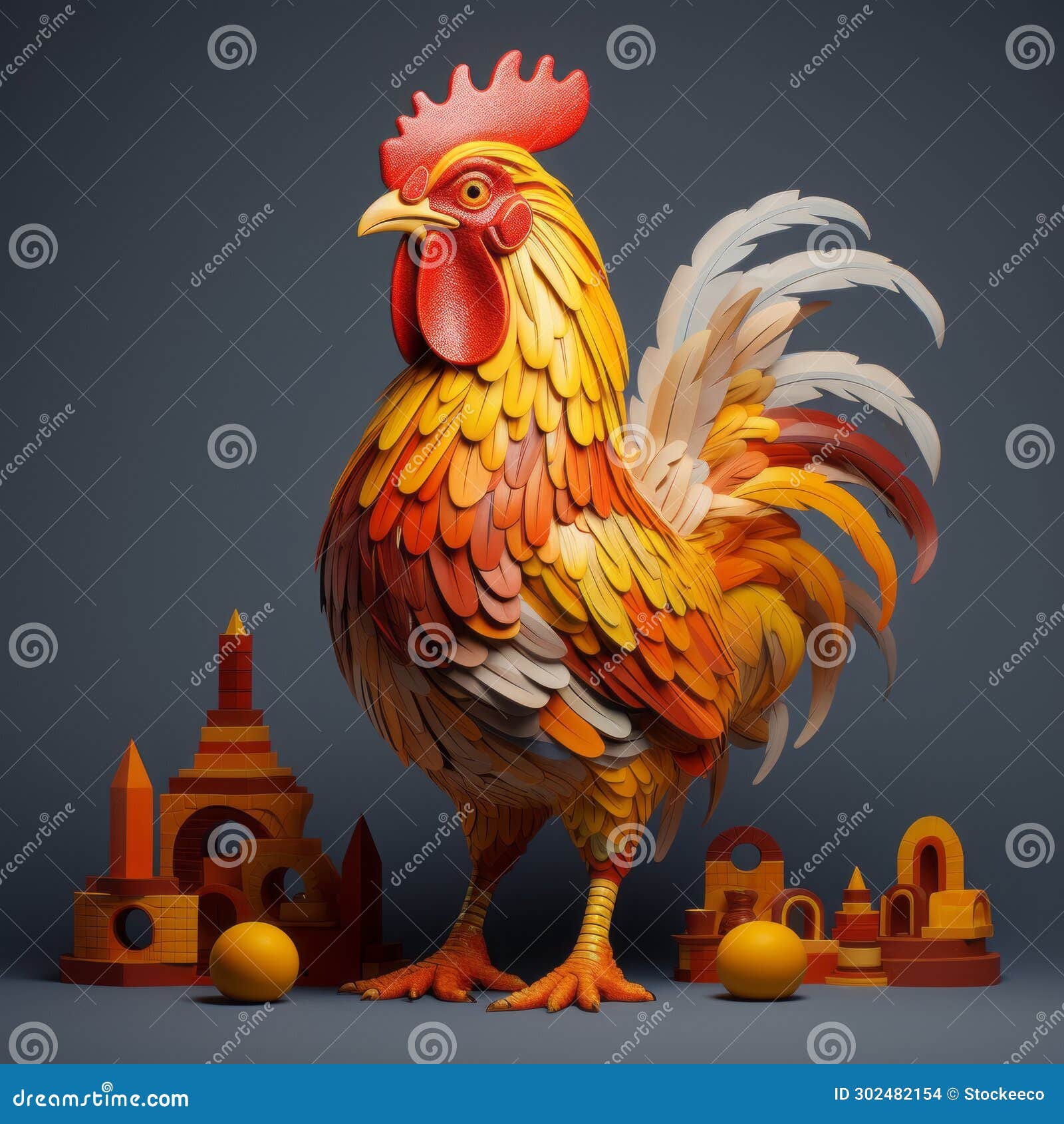 3d Rooster Design in the Style of Evgeni Gordiets Stock Illustration ...