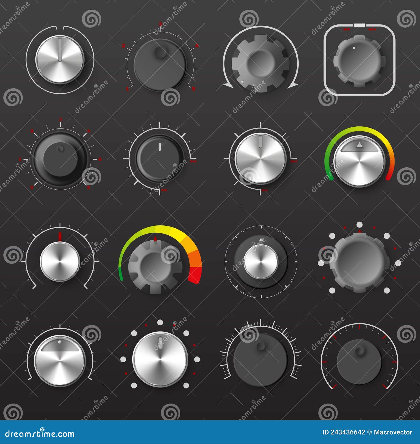 Realistic Adjustment Dials Vector Illustration | CartoonDealer.com ...