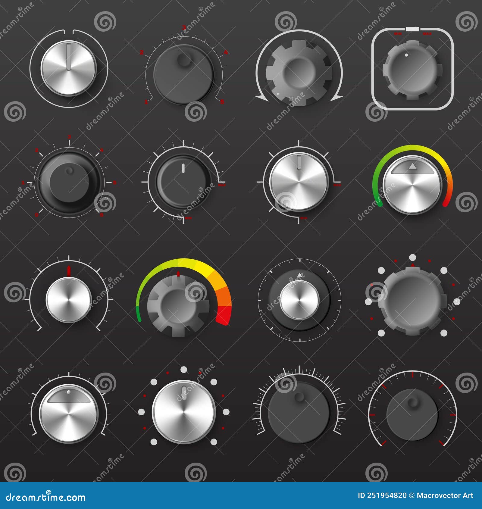 Realistic Adjustment Dials Vector Illustration | CartoonDealer.com ...
