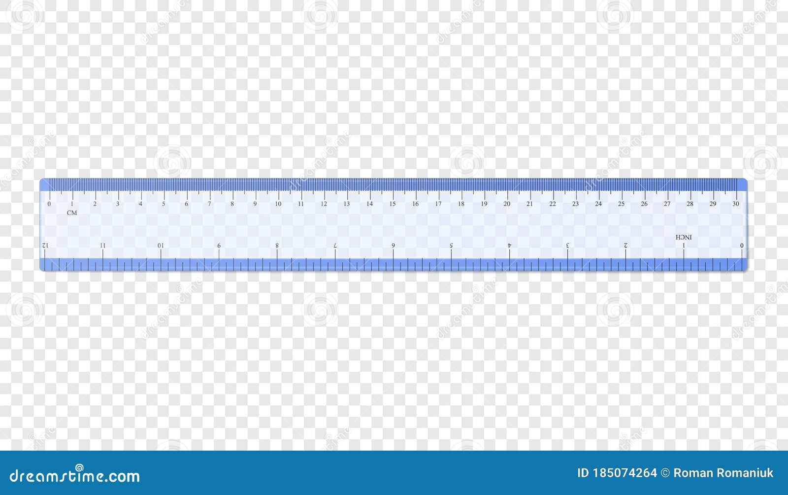 Realistic Ruler. Centimeters and Inches Transparent Blue Plastic Ruler ...