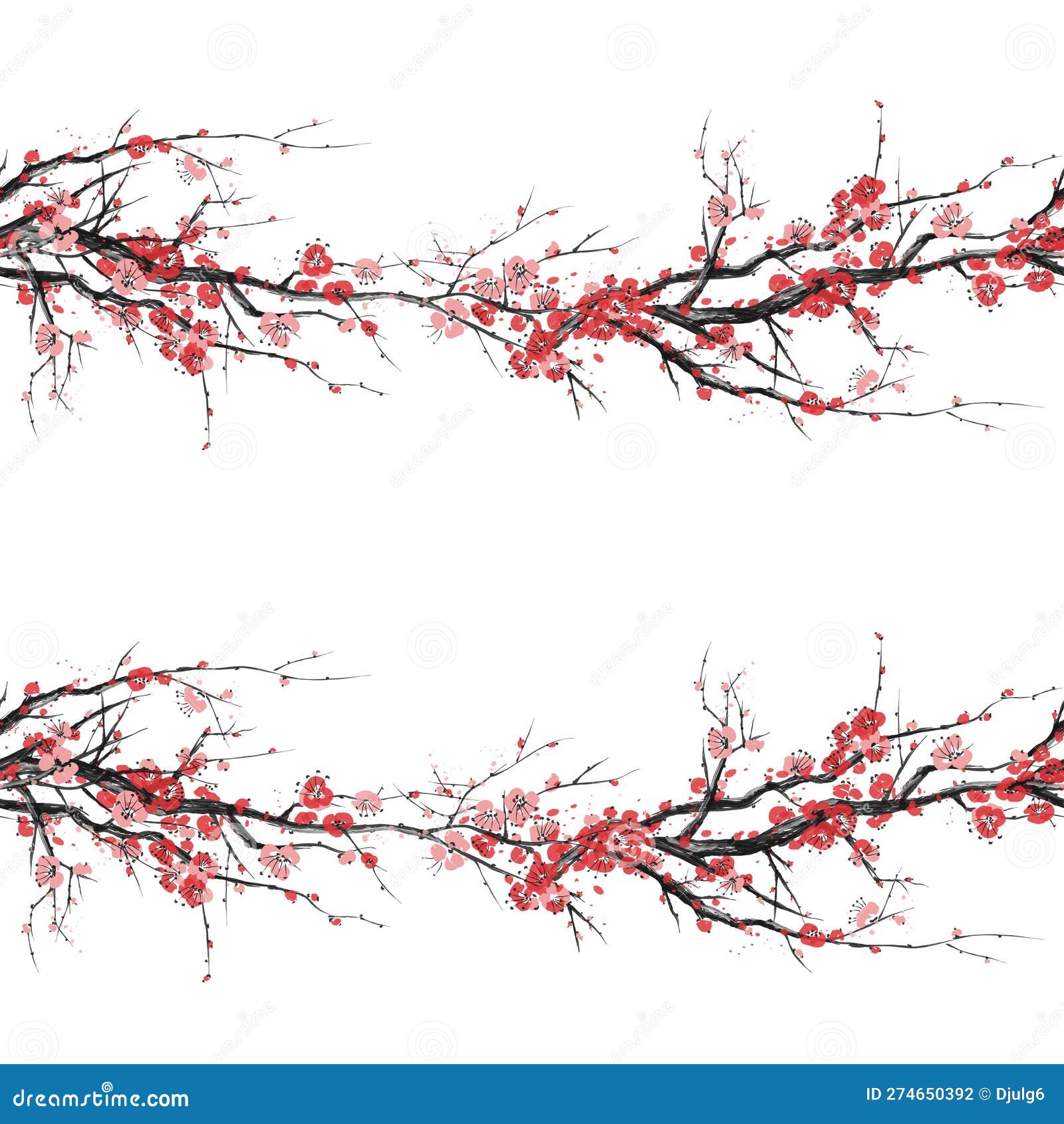 Realistic Sakura Blossom - Japanese Cherry Tree Seamless Pattern Isolated on White Background ...