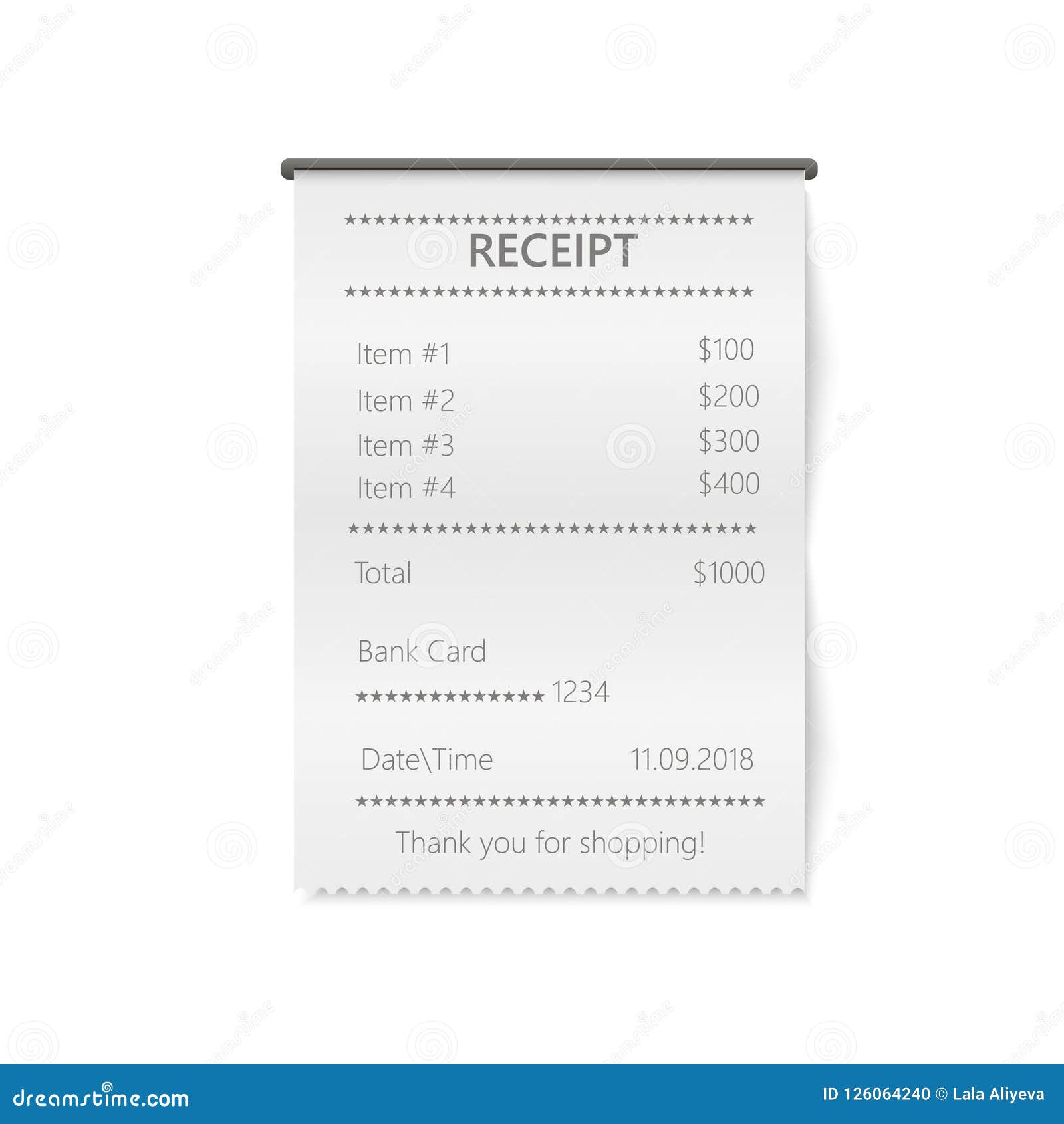 Realistic Sales Printed Receipt. Mock Up. Vector Stock Illustration ...