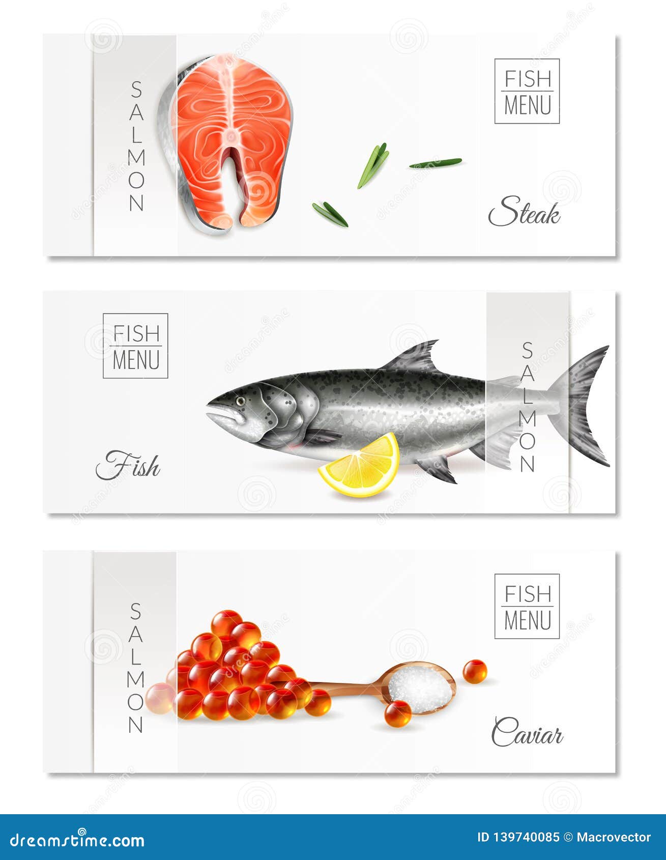 Realistic Salmon Banners Set Stock Vector - Illustration of cuisine ...