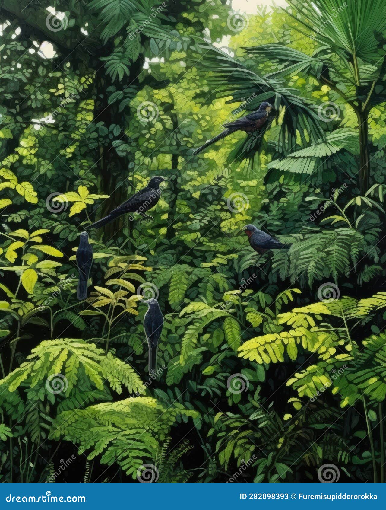 Realistic Scene of Birds Perched on Tree Branches, Singing Their ...
