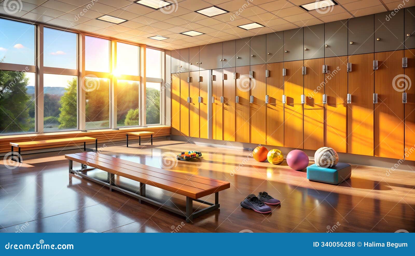 A Realistic Scene of a Gym Locker Room Featuring Modern Lockers Stock ...